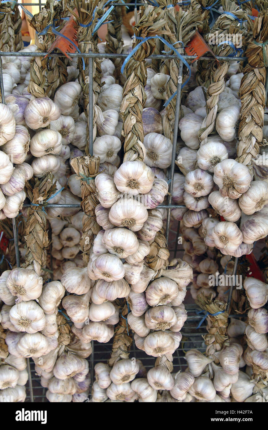 Vegetable market, sales, garlic, Europe, France, Cote d'Azur, Nice ...