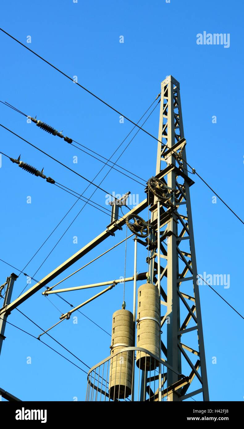 Industrial high voltage power cables against blue sky Stock Photo - Alamy