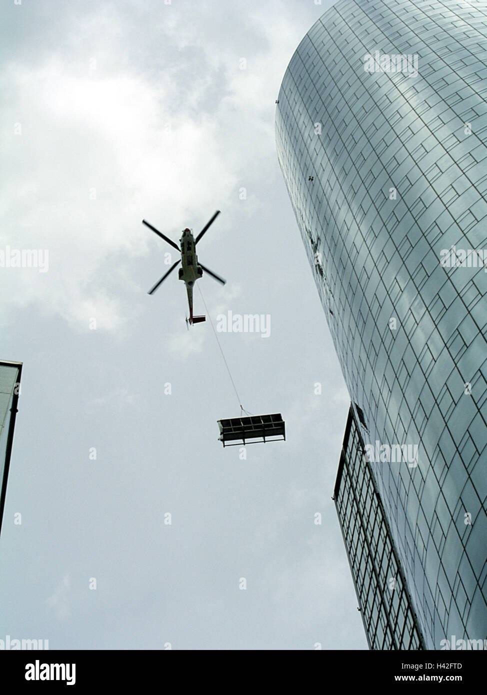 High rise, facade, detail, costs helicopter, from below, skyscraper ...