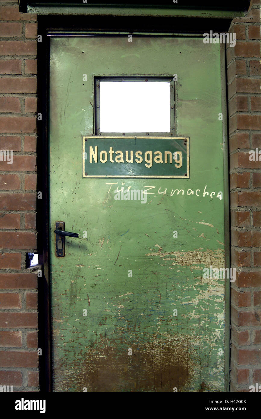Building, door, emergency exit, detail, facade, brick facade, brick ...