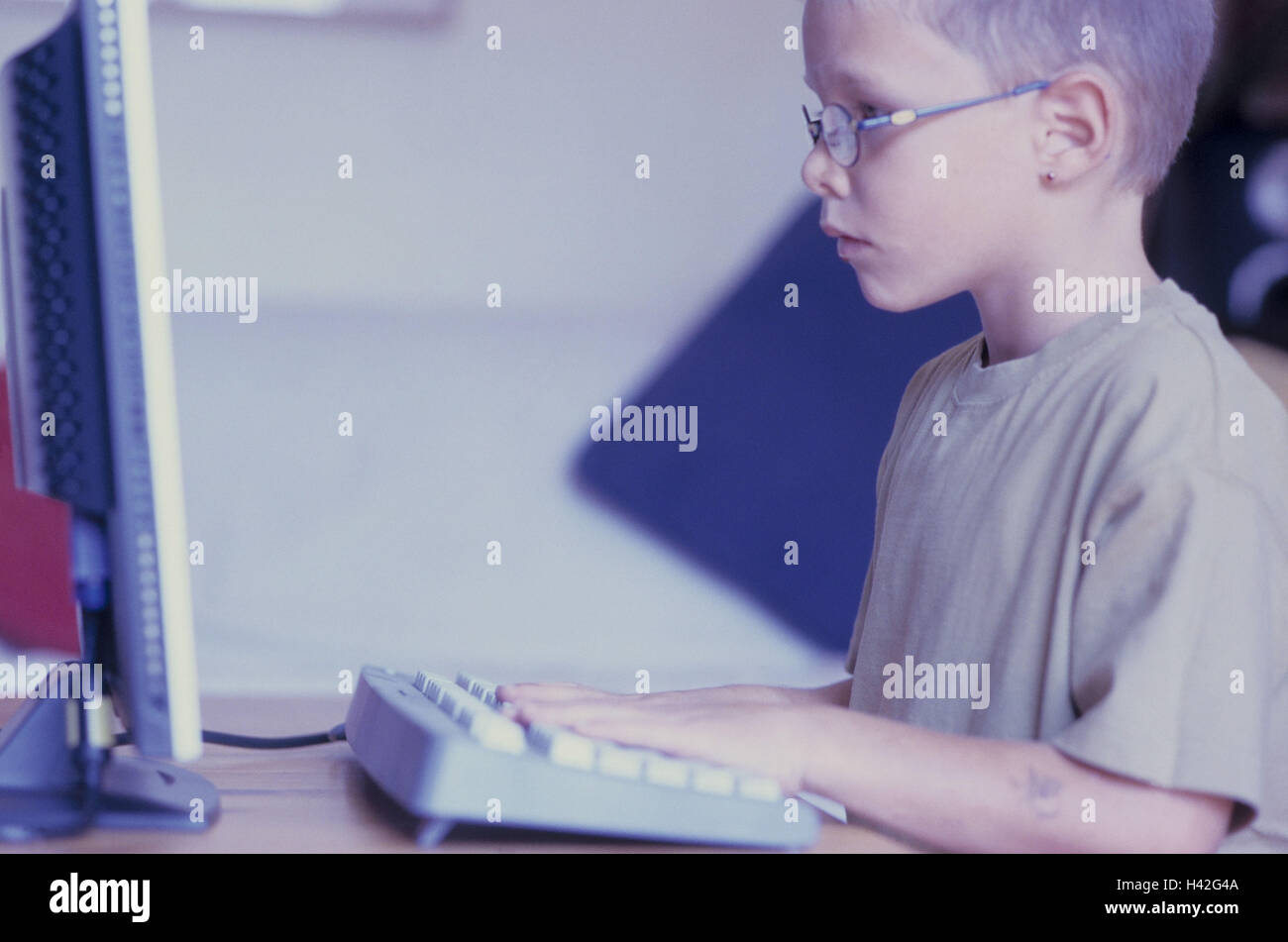 Boy, seriously, computer, data entry, tread, detail, child, 6 - 8 years ...