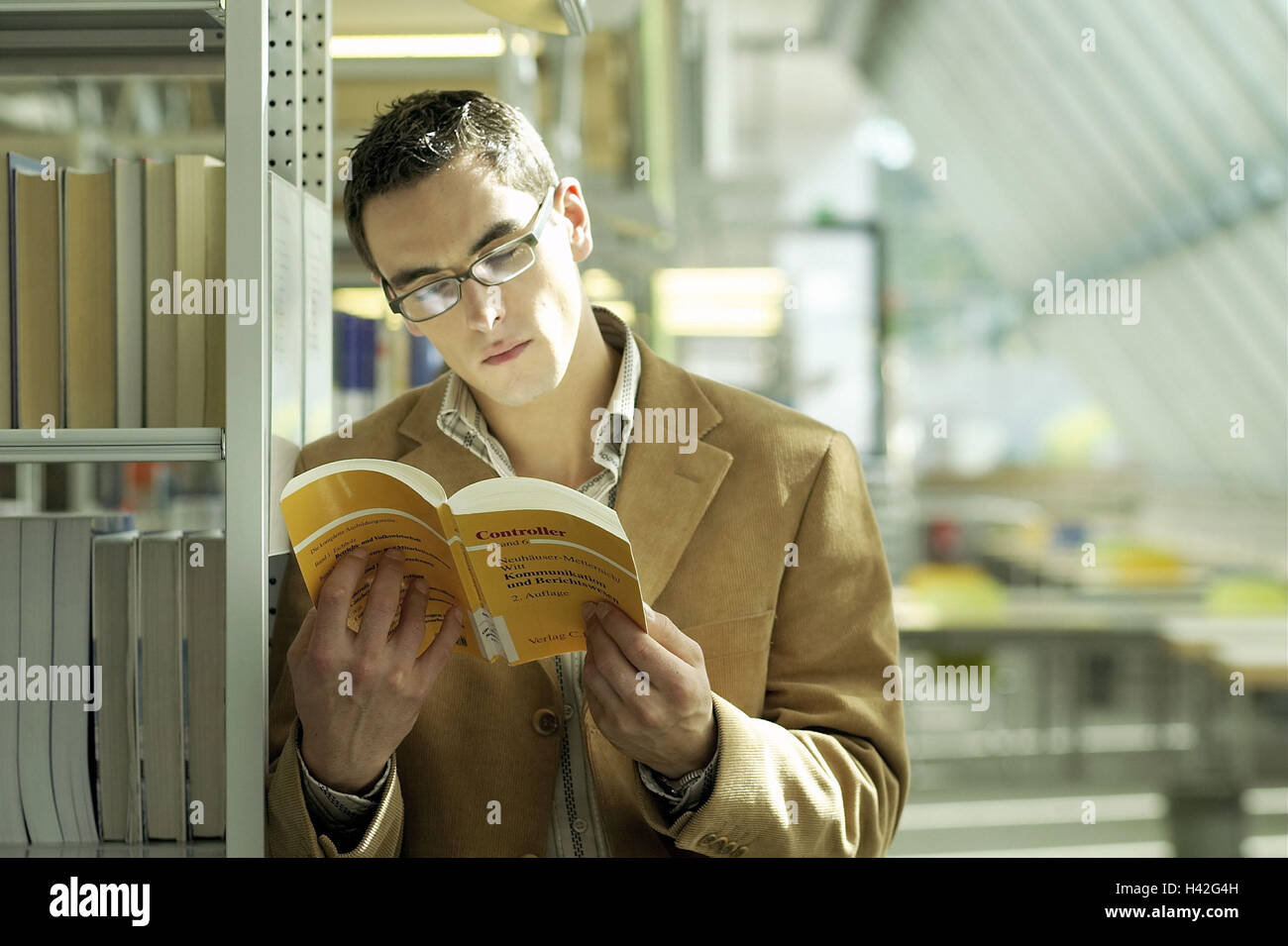 Library, man, book, read, half portrait, library, public library ...