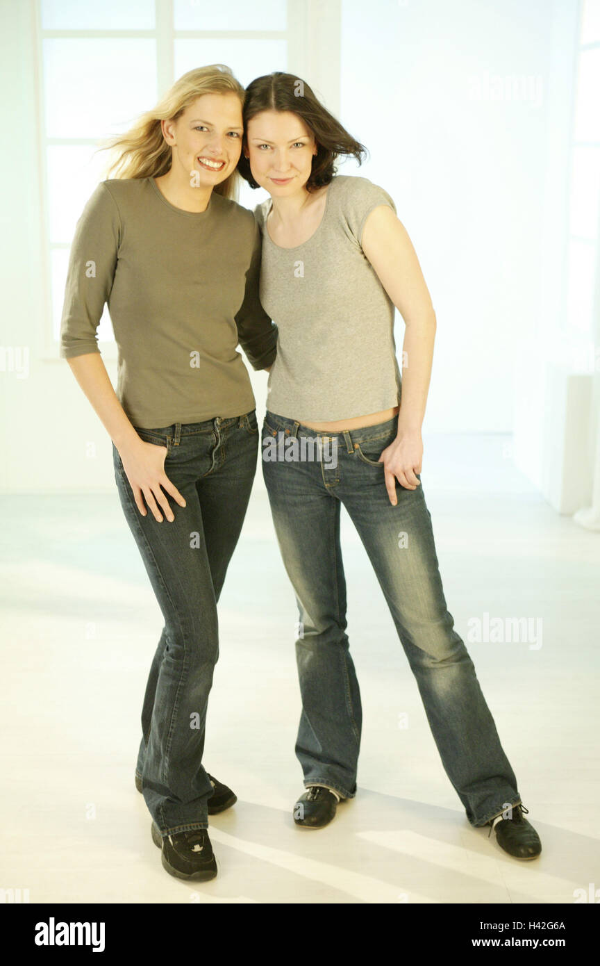 Friends, side by side, laugh, happy, 20-30 years, women, young ...