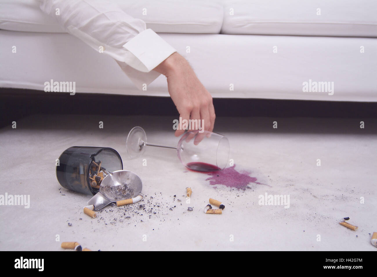 Couch, man, detail, arm, sleep, wineglass, ashtray, upset, sitting room ...