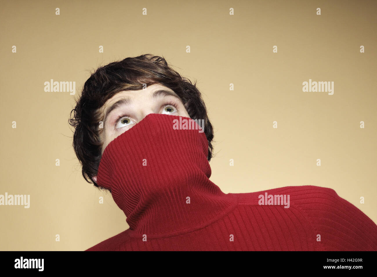 Man, turtlenecks, face, covers, anxiously, portrait, Series, 20-30 ...