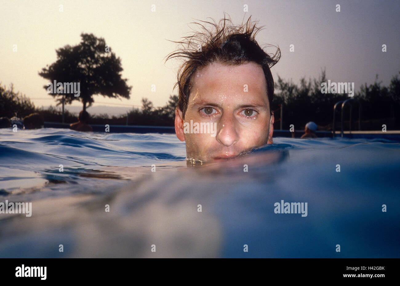 Outdoor swimming pool, man, swim, portrait, man's portrait, middle old ...