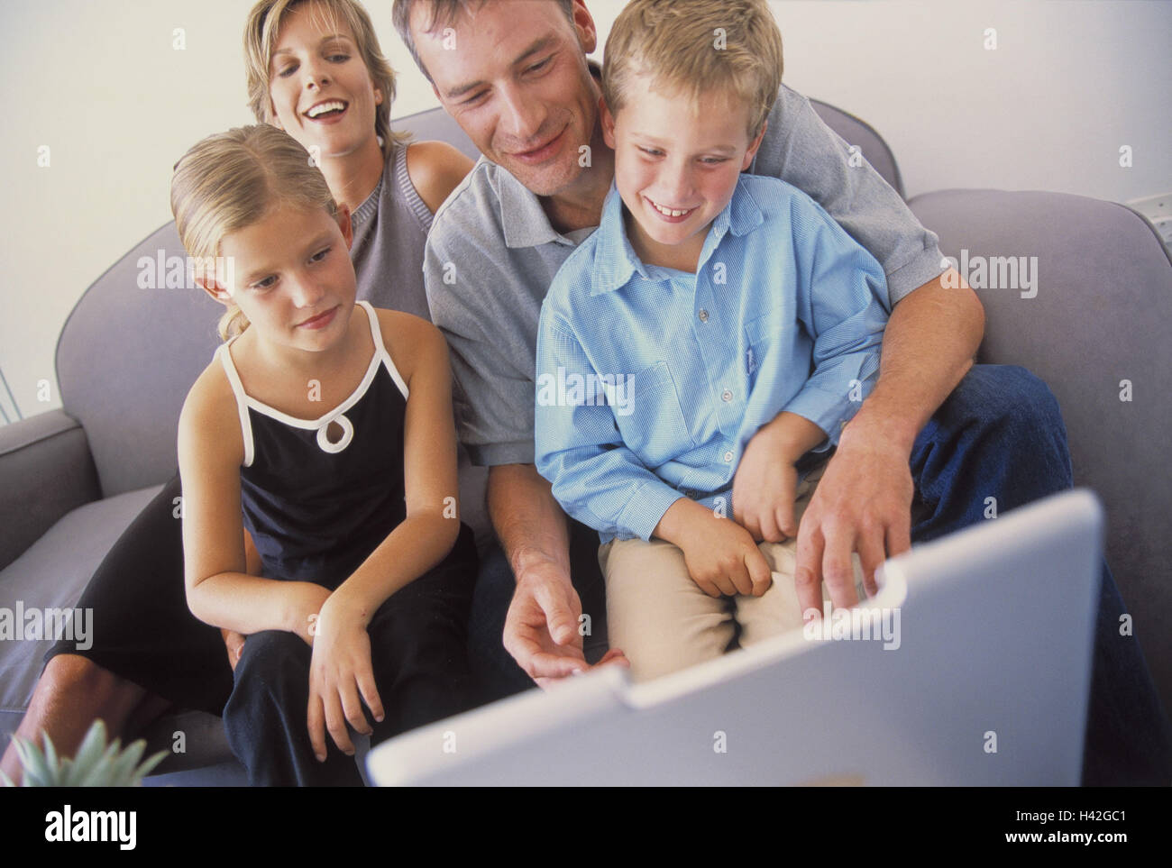 Family, smile, together, laptop, play, family life, leisure time ...