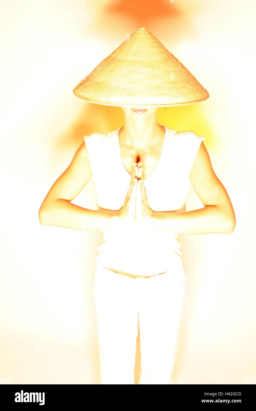 Woman, young, straw hat, yoga practise 28 years, Hpbby, sport, motion ...