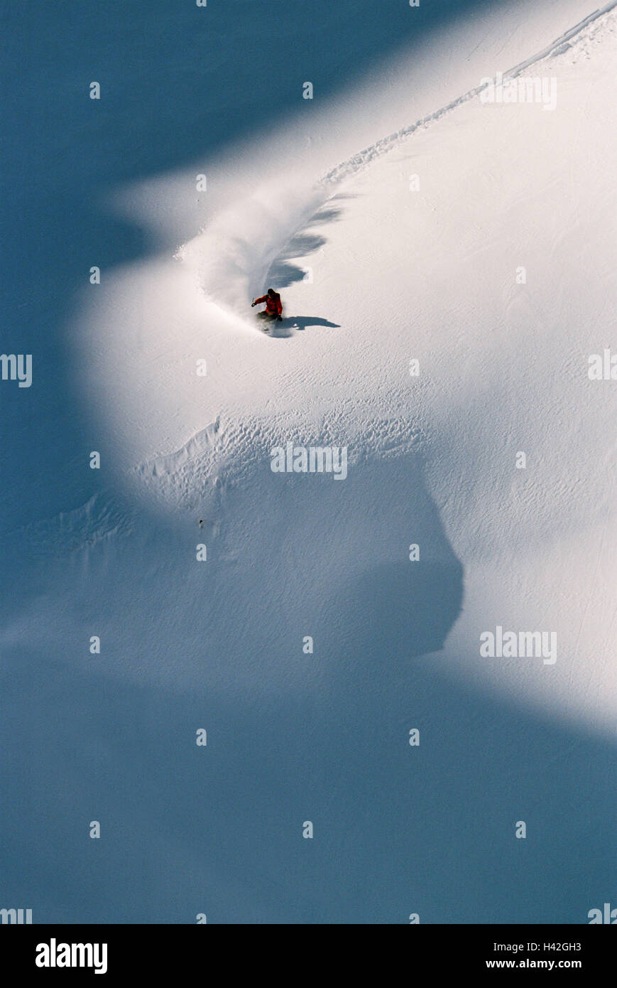 Snowboarder, deep snow, departure, Freeride, Snow hillside, powder snow ...