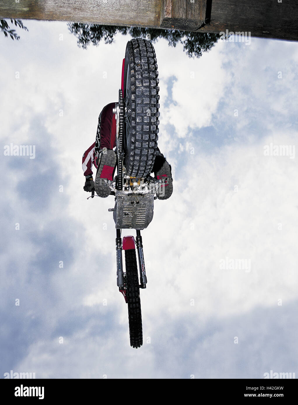Motorcyclists, jump, from below, Consultation before advertisement ...