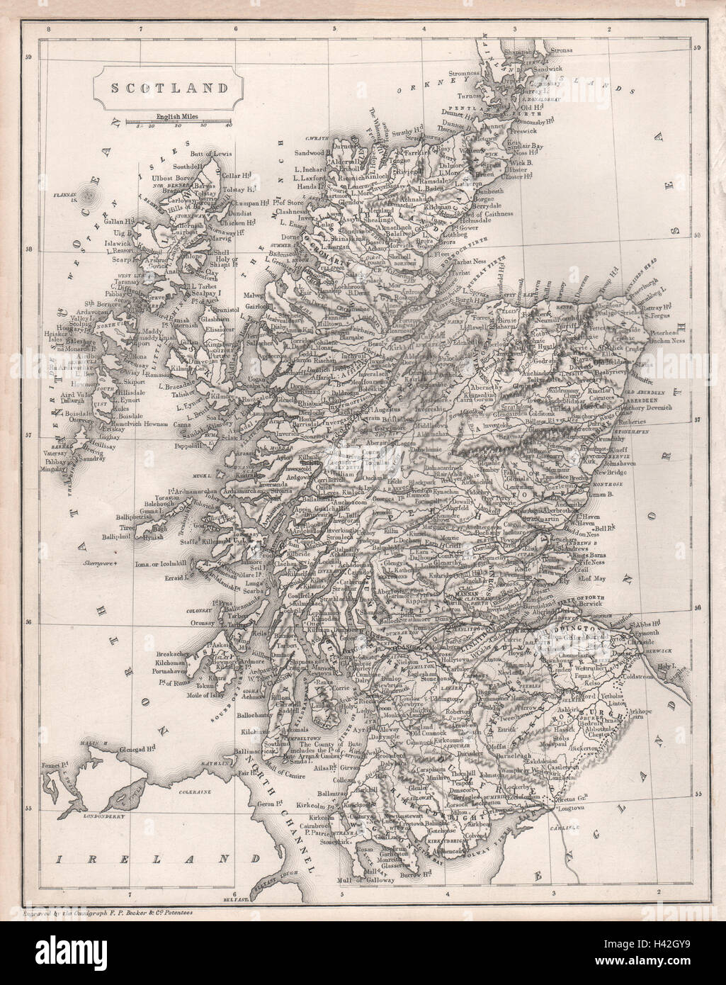 Scotland showing railways & counties by F.P. BECKER c1840 old antique ...