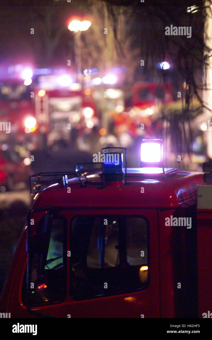 Fire entry, fire engine, detail, night, accident, emergency call ...