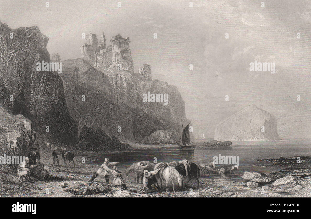 Tamtallan (Tantallon) Castle. East-Lothian. Scotland. ALLOM c1840 old ...