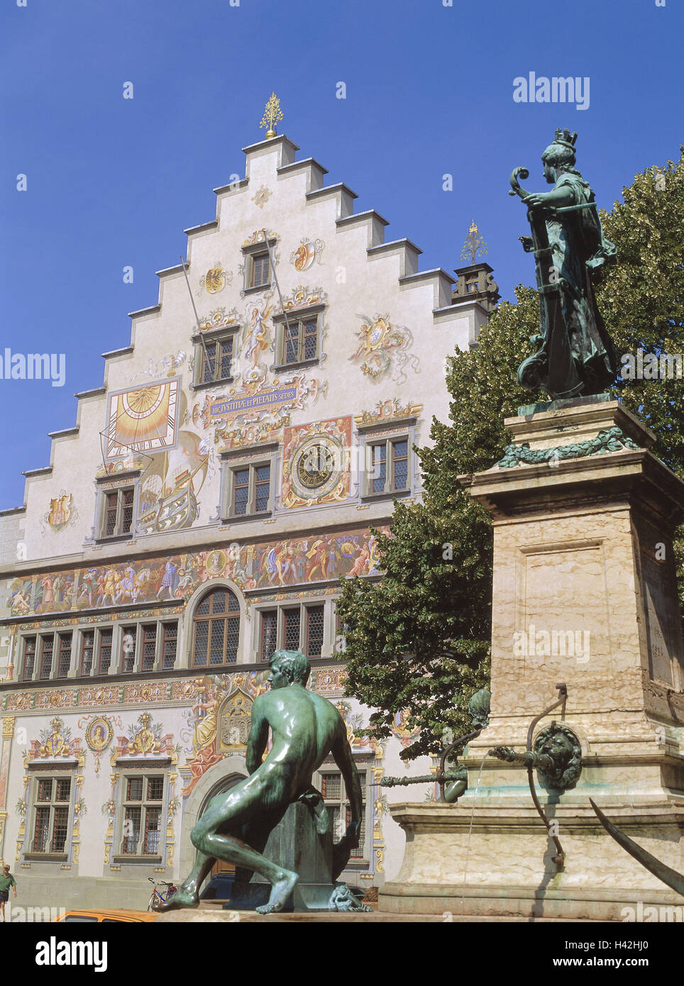 Germany, Lake Constance, Lindau, old city hall, Lindavia well, detail ...
