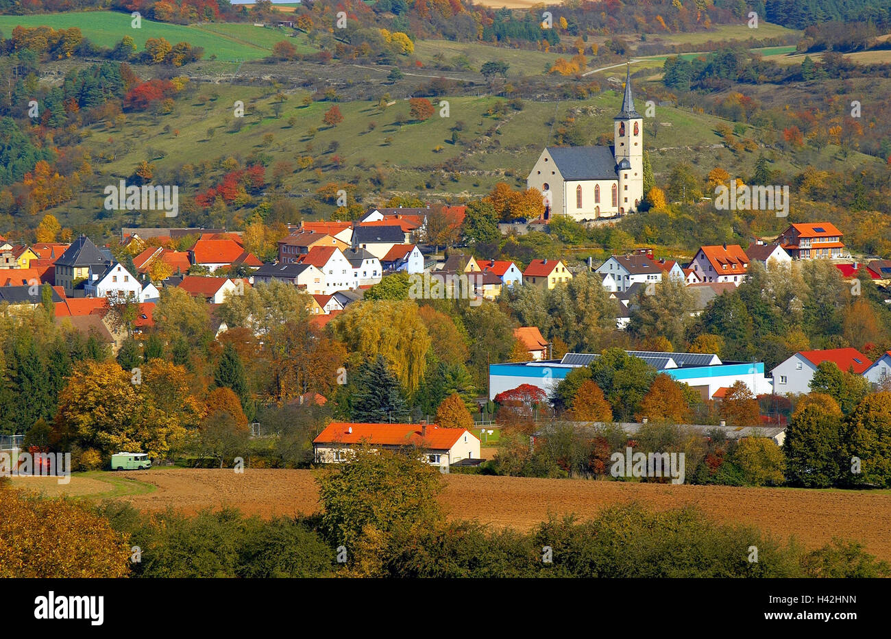 Germany, Franconia, Lohr at the Main, local view, church, autumn ...