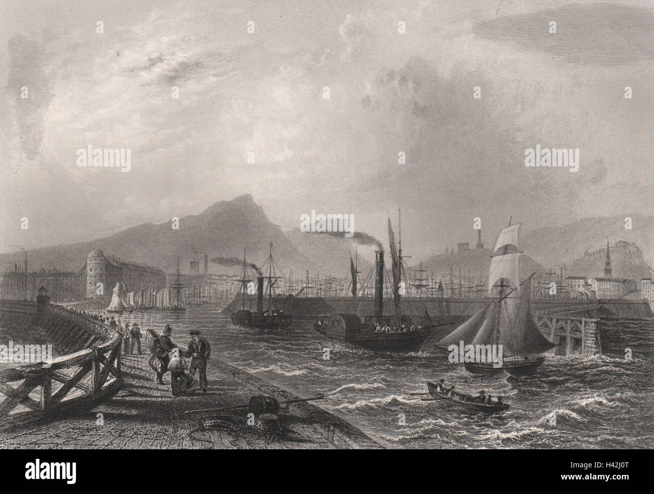 Leith pier and harbour. Scotland. BARTLETT c1840 old antique print ...