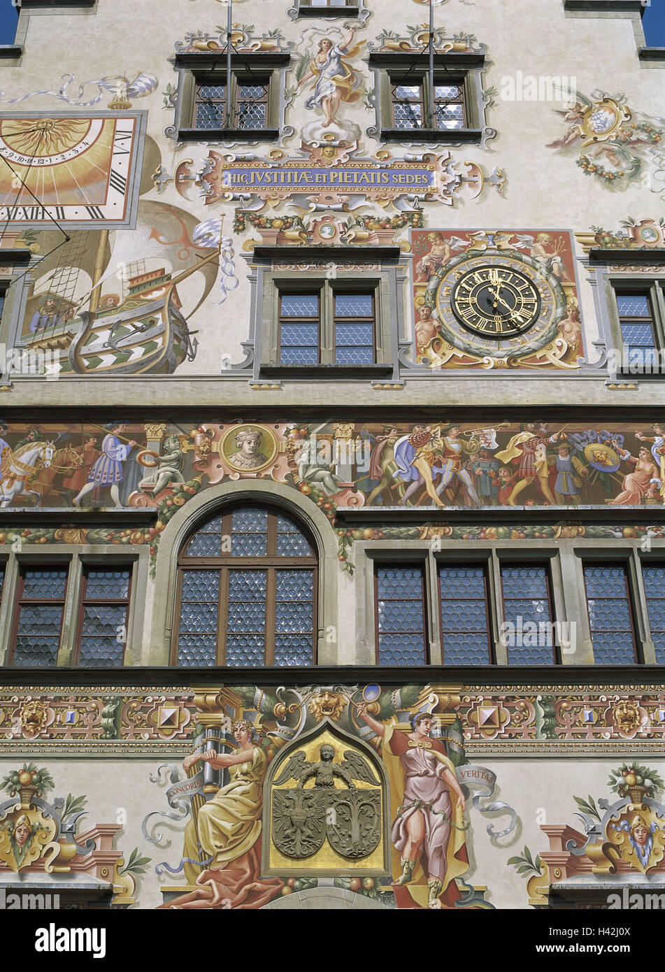 Germany, Lake Constance, Lindau, old city hall, facade, detail, Europe ...