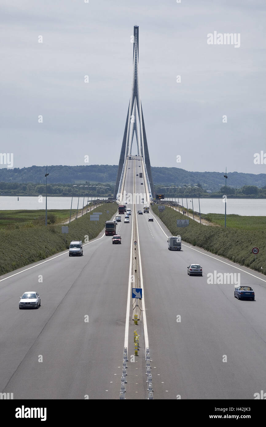 France, Normandy, bridge, "Pont de Normandy", traffic, coast, street ...