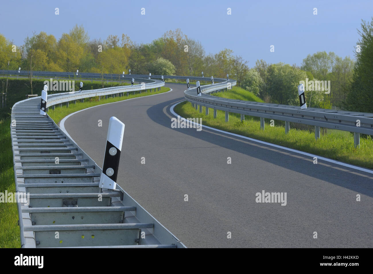 Street, Ascension Day, single-track, winding, guardrail, Germany ...