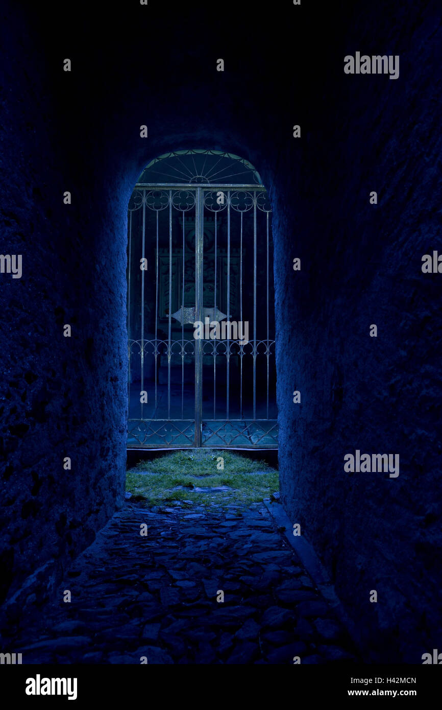 Stone defensive wall, archway, view, iron goal, closed Stock Photo - Alamy