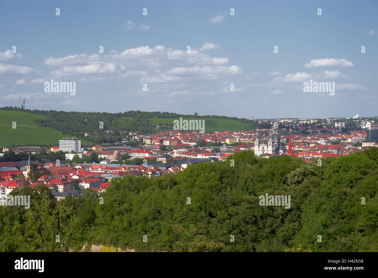 Germany, Bavaria, Lower Franconia, Wurzburg, town overview, view ...