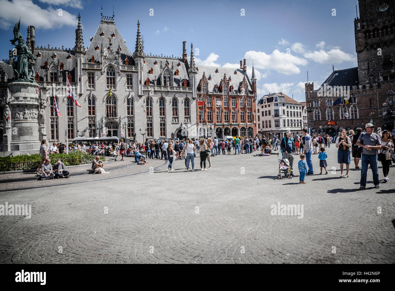 People are gathering on the main square in belgian bruges Stock Photo ...