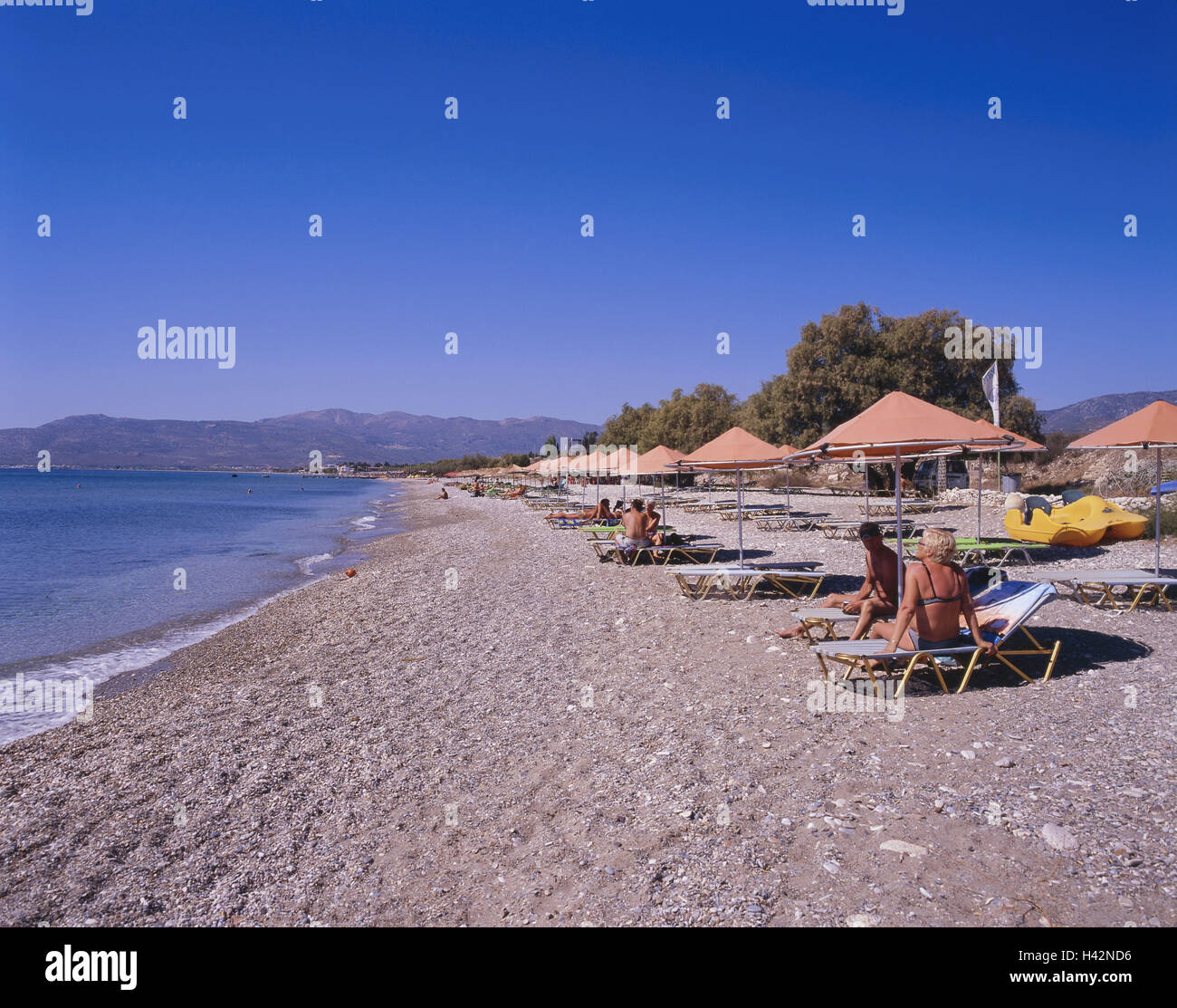 Greece, island Samos, Pythagorion, beach, bathers, coastal region ...