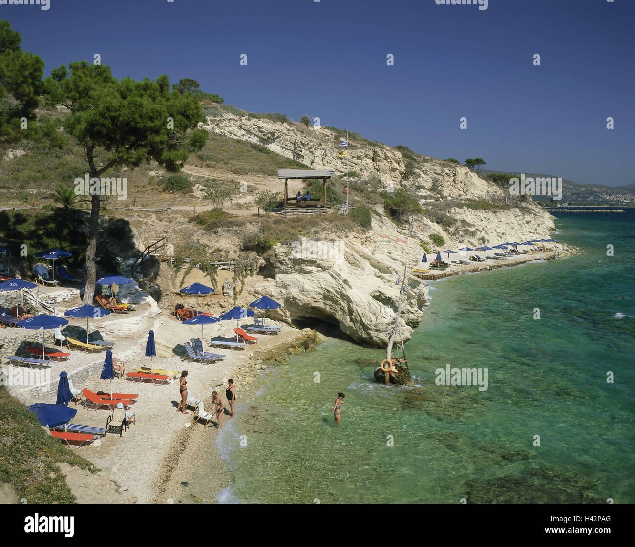 Greece, island Samos, Ireo, Pappa, Beach, bathers, Mediterranean island ...