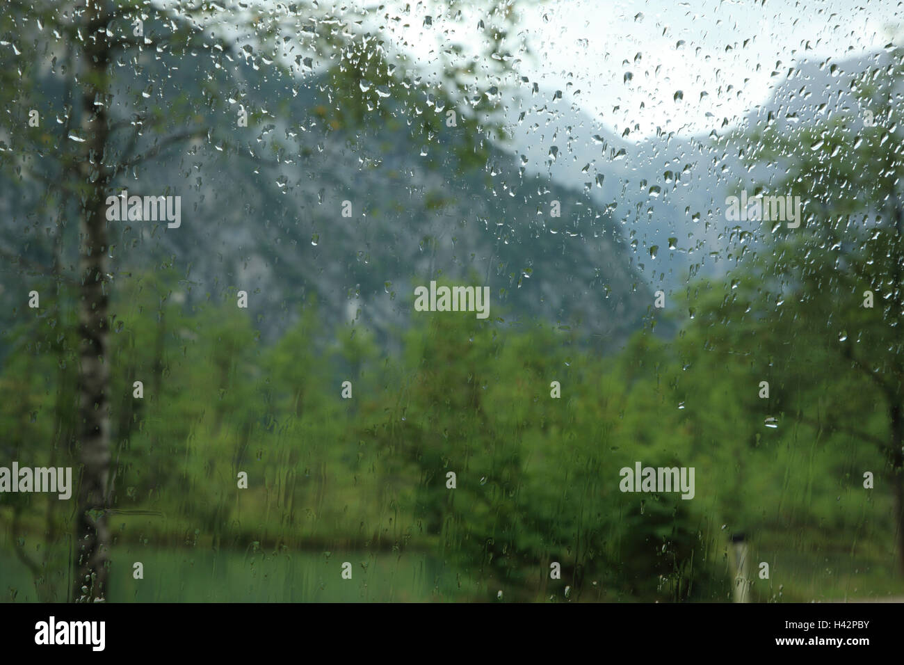 Austria, Upper Austria, alp lake, rain weather, window, drop Stock ...