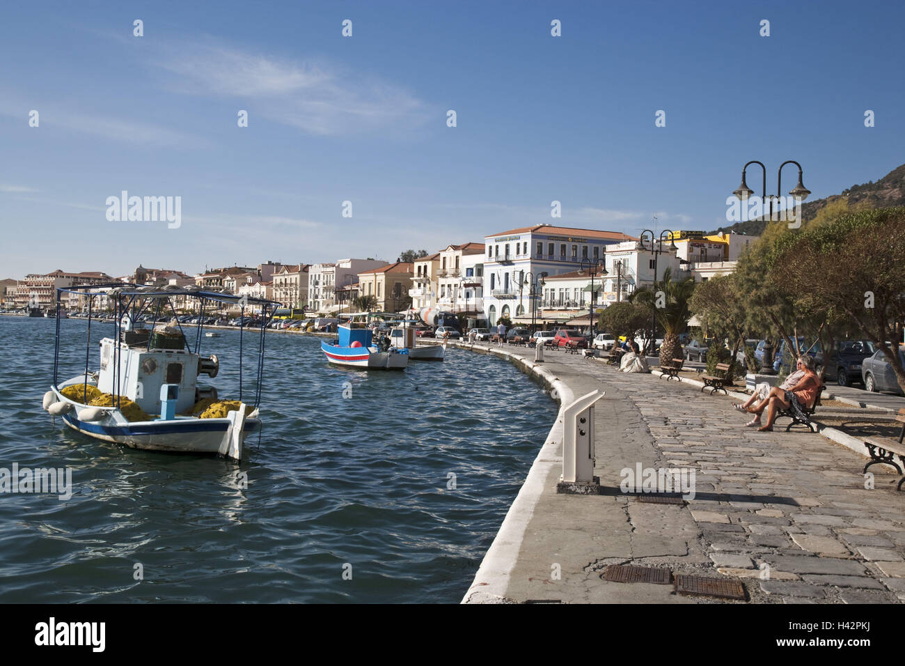 Harbour promenade, Samos town, Vathi, island Samos, Mediterranean ...