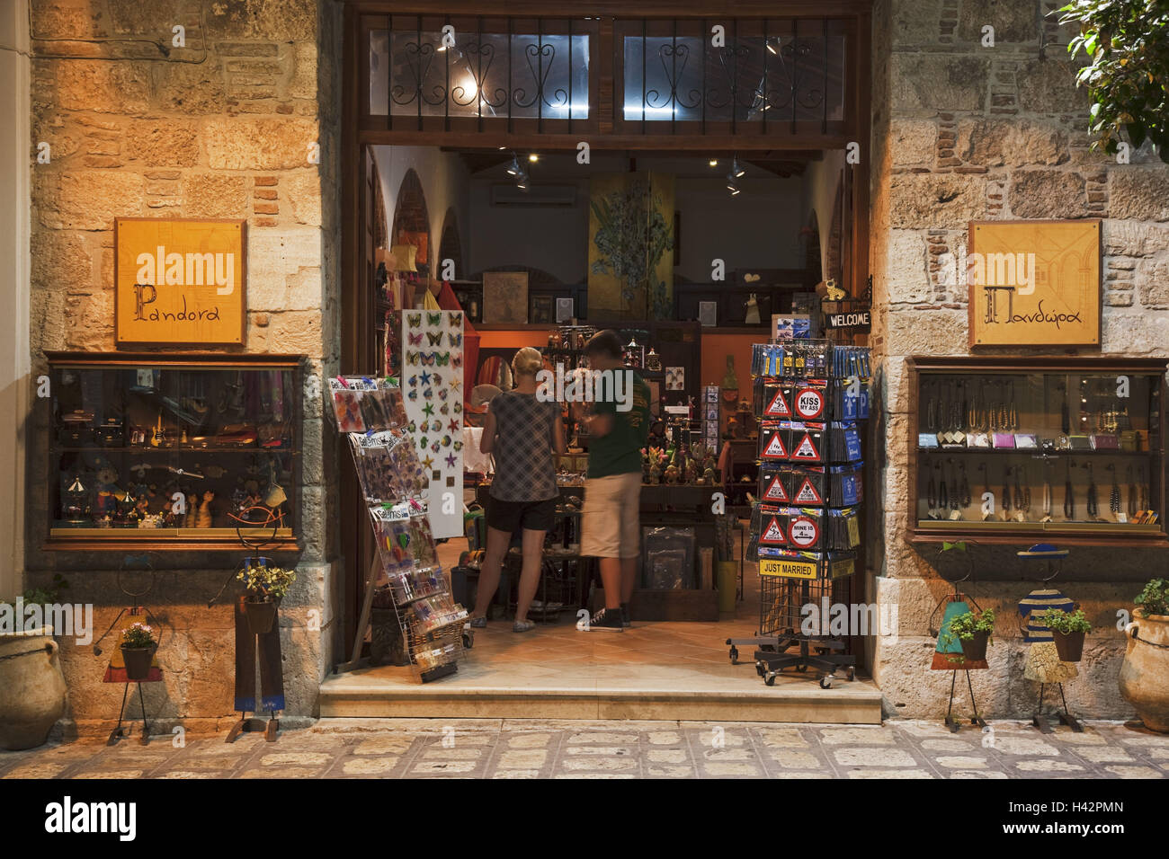 Tourists, shop, Pythagorion, Samos Island, Mediterranean island, Greece ...