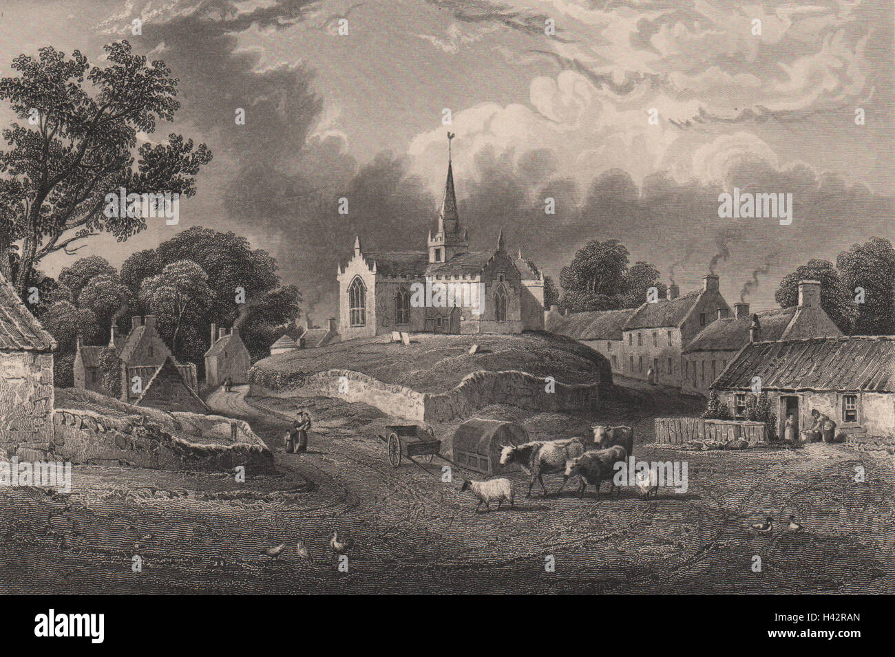 Upper Largo & Church, Fife, Scotland. STEWART 1868 old antique print ...