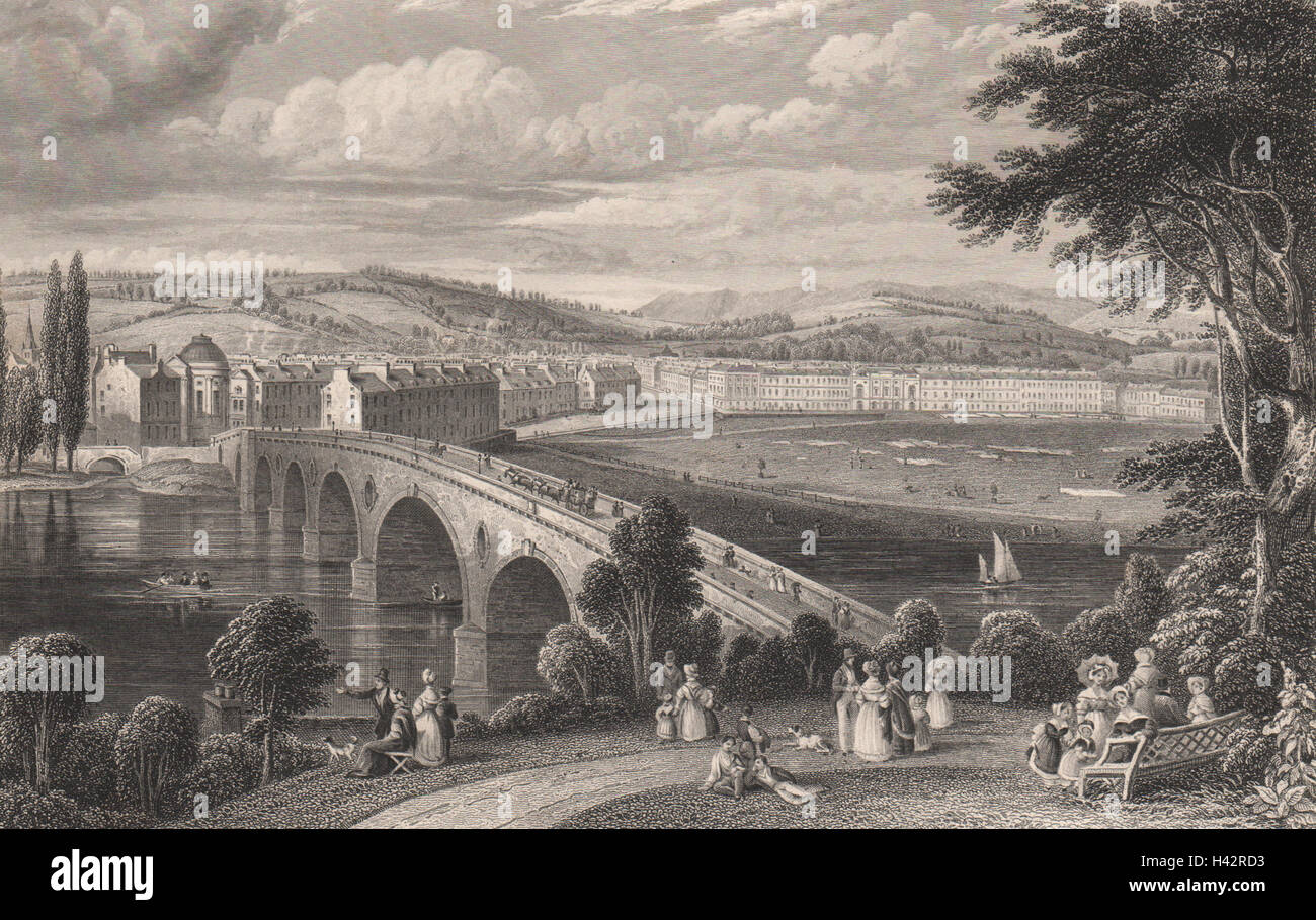 Perth Bridge & North Inch, Scotland. STEWART 1868 old antique print ...