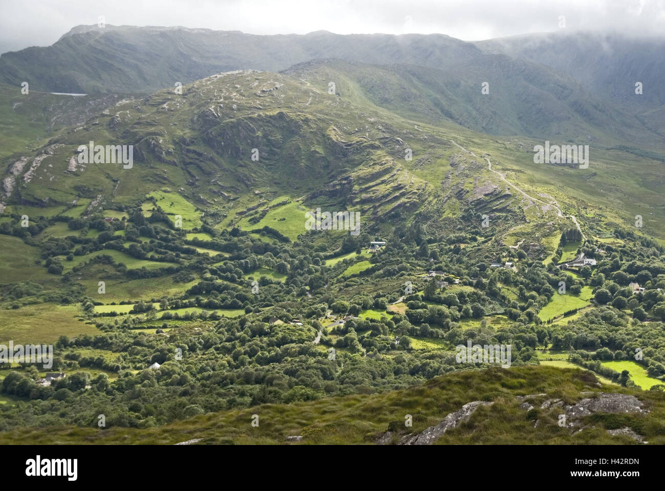 Ireland, Munster, Beara Peninsula, scenery, mountains, valley, meadows ...
