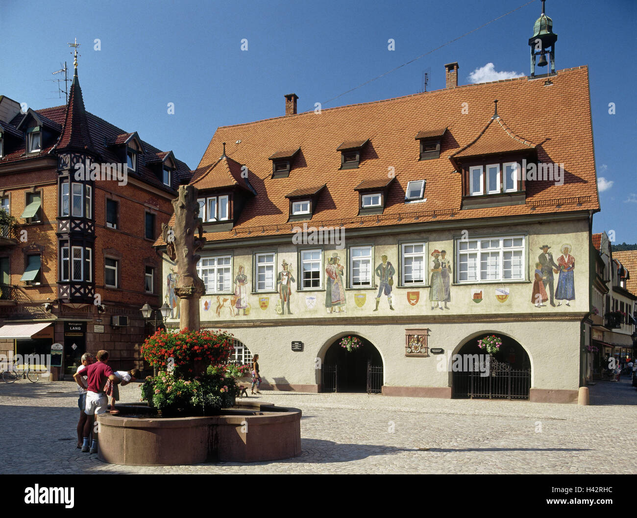 Germany, Baden-Wurttemberg, Haslach, city hall, well, Kinzigtal, Black ...
