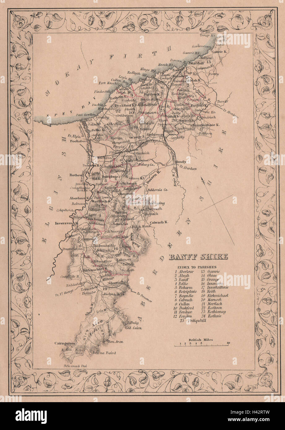 Decorative antique county map of Banffshire, Scotland. FULLARTON 1868 ...