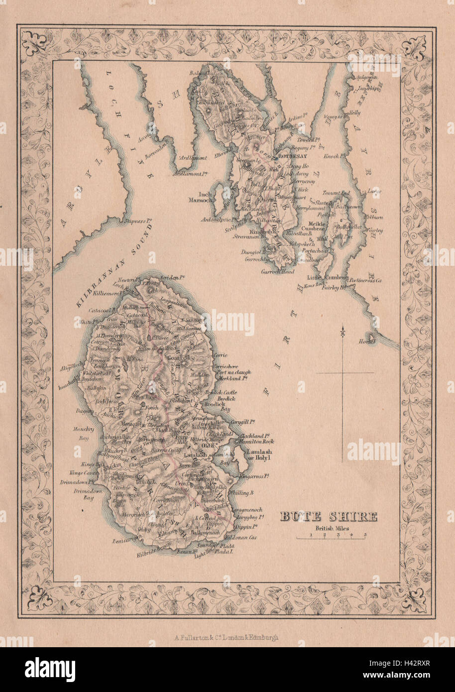 Decorative antique county map of Buteshire, Scotland. FULLARTON 1868 ...