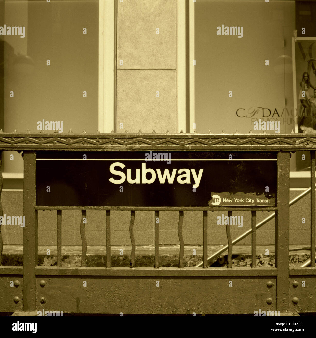 USA, New York city, railing, sign, Subway Stock Photo - Alamy
