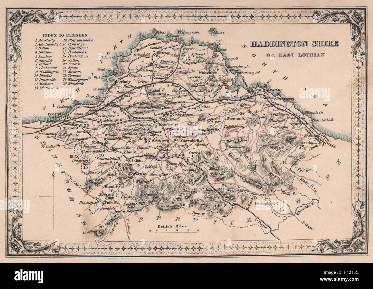 Antique county map of Haddingtonshire or East Lothian. FULLARTON 1868 ...