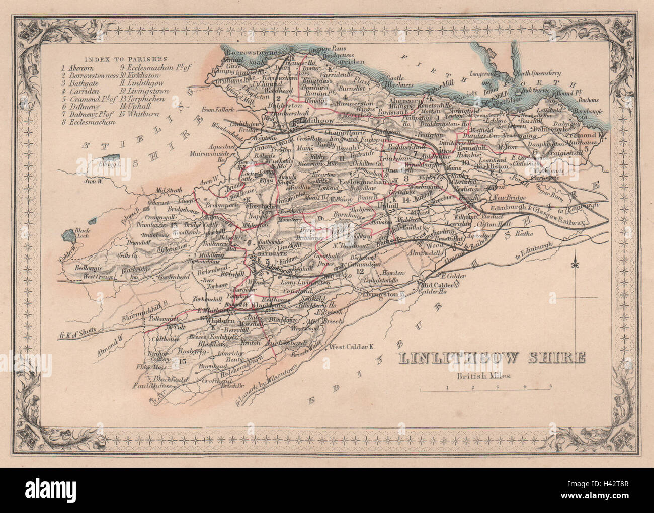 Decorative antique county map of Linlithgowshire, Scotland. FULLARTON ...