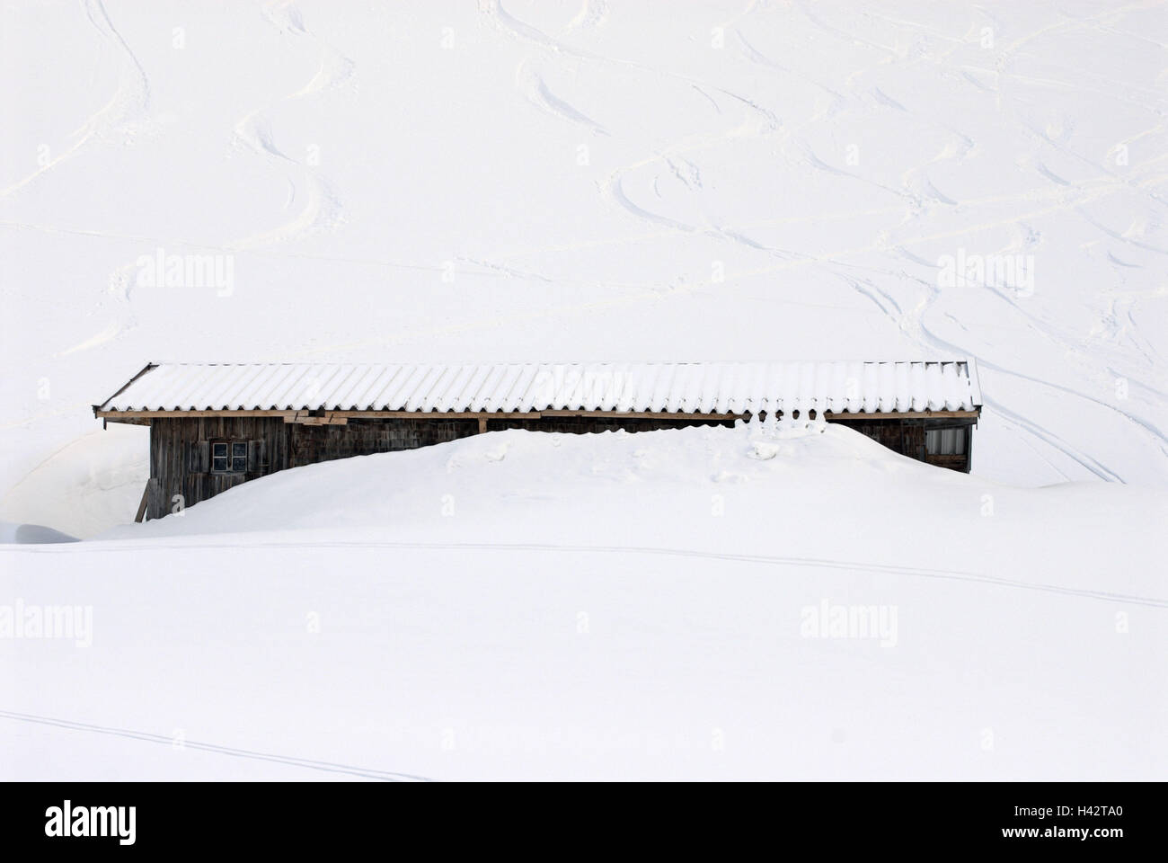 Deep snow, ski track, snow, white, hut, snowbound Stock Photo - Alamy