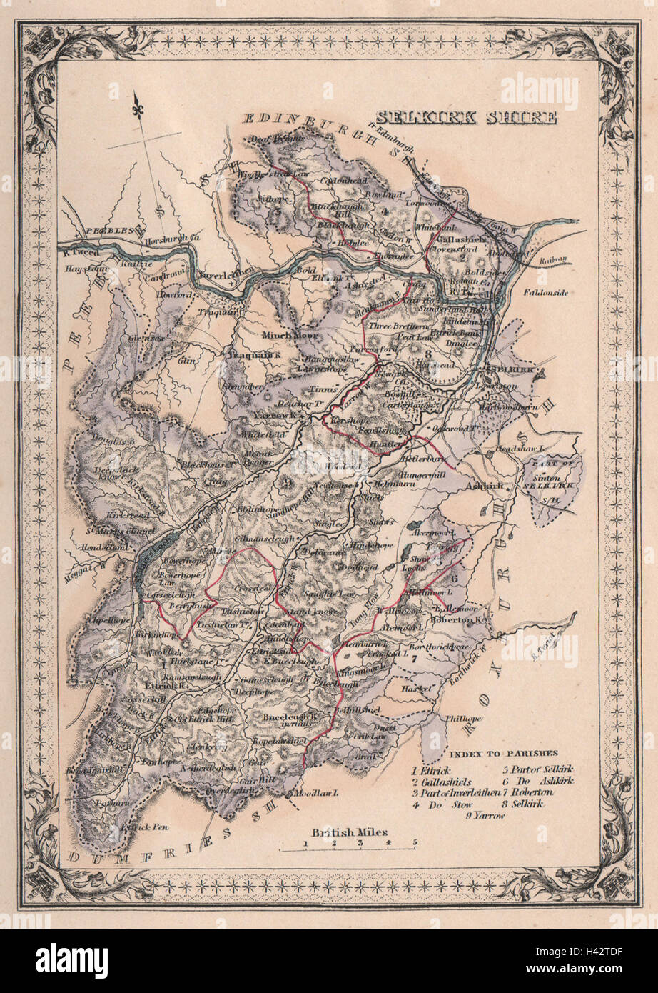 Decorative antique county map of Selkirkshire, Scotland. FULLARTON 1868 ...