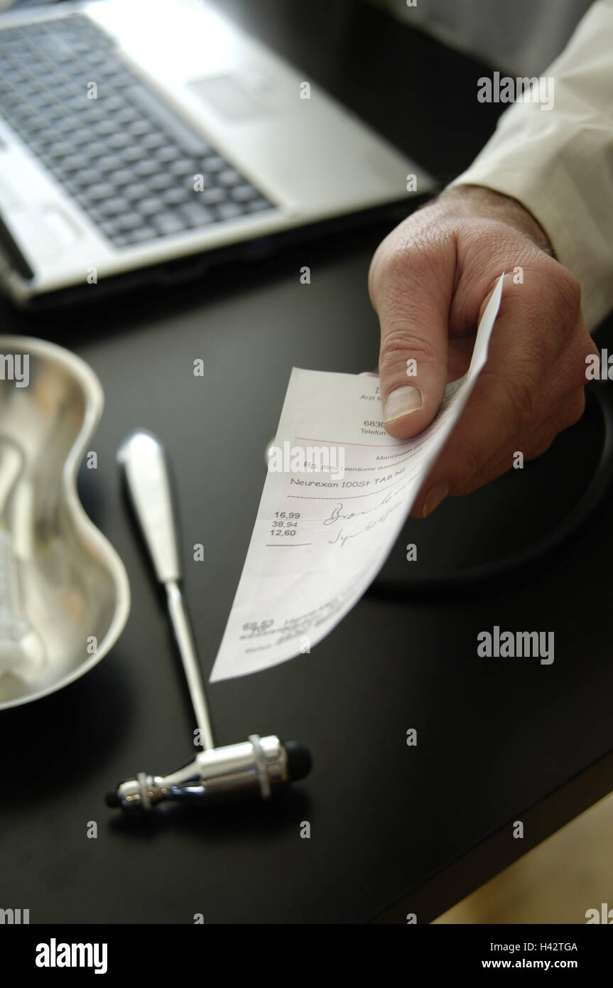 Doctor, desk, recipe, hand, detail, person, man, medicine, health ...