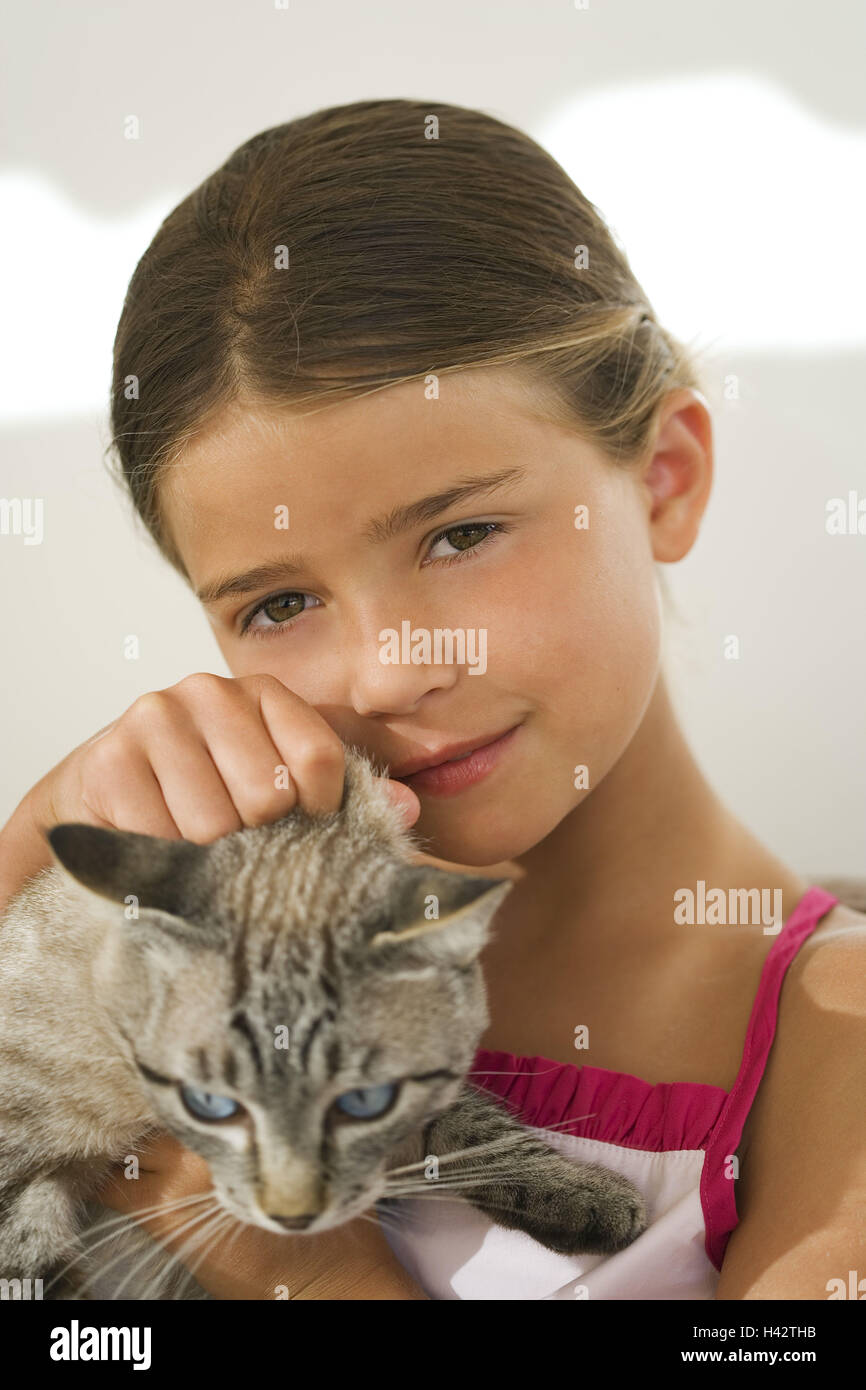 Girls, cat, portrait Stock Photo - Alamy