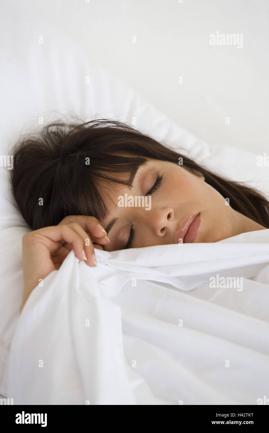 Woman Lie Young Bed Sleep Stock Photos & Woman Lie Young Bed Sleep ...