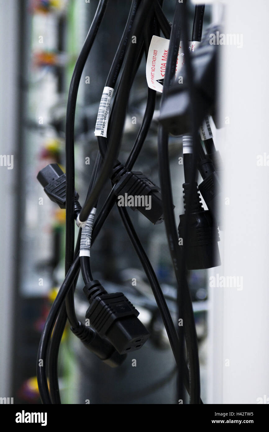 Computer centre, network cupboard, detail, electric cable, black ...