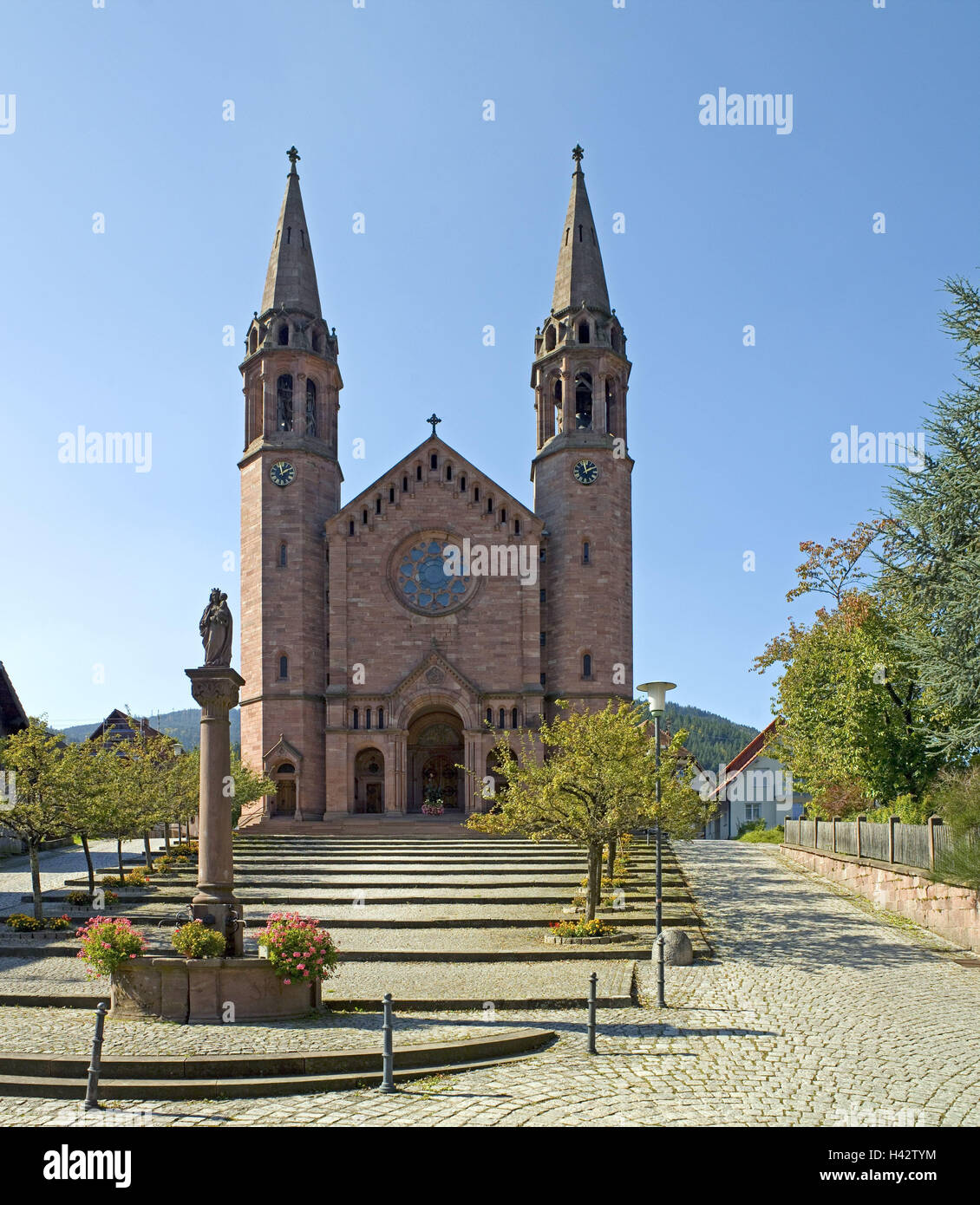 Germany, Baden-Wurttemberg, Forbach, church Saint John, well, Black ...