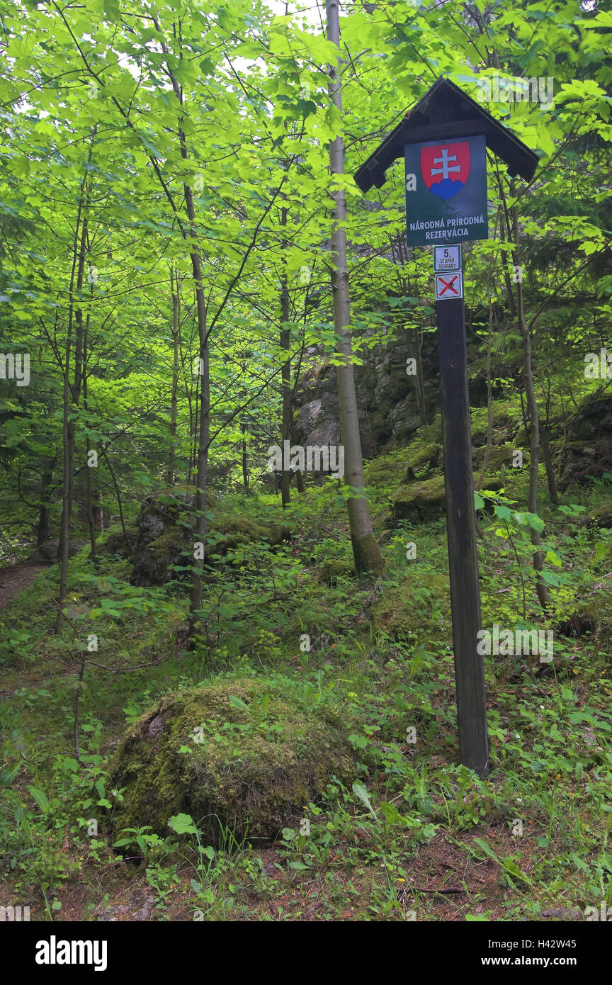 National park sign, wood, Horné diery, Stefanova, national park 'Mala ...