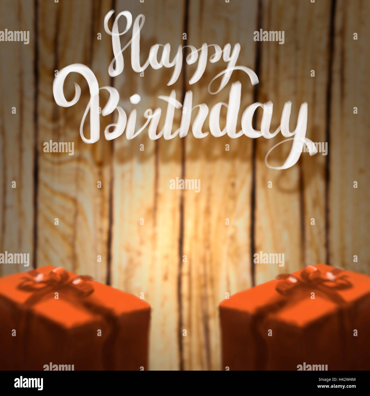Happy Birthday lettering illustration with two gift boxes ribbon ...