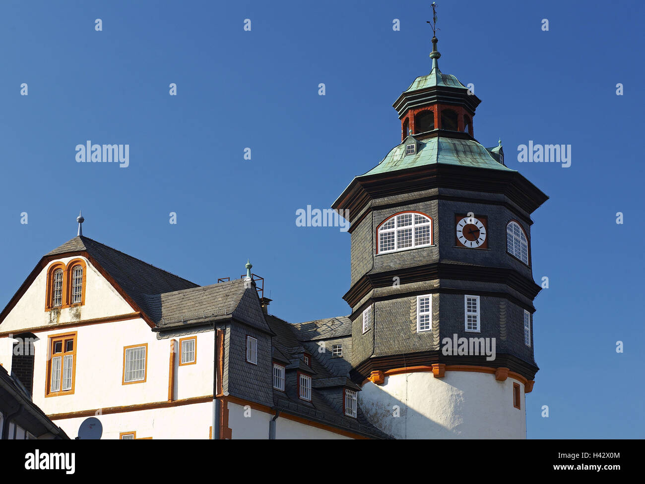 Germany, Hessen, Schwalmstadt, goat grove, prison, detail, tower ...